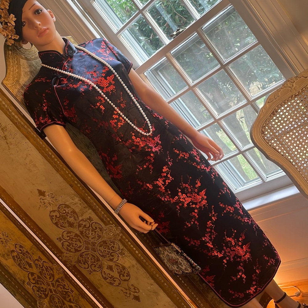 Vintage Traditional Chinese Sheath Cheongsam In Black… - Gem